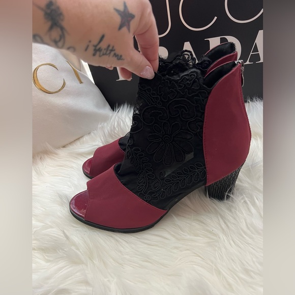 Shoes | Burgundy Red Heels With Lace | Poshmark